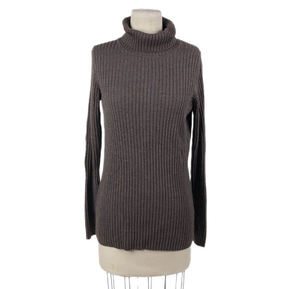 Muji | Sweaters | Muji Brown Wool Ribbed Knit Turtleneck Sweater Jumper ...